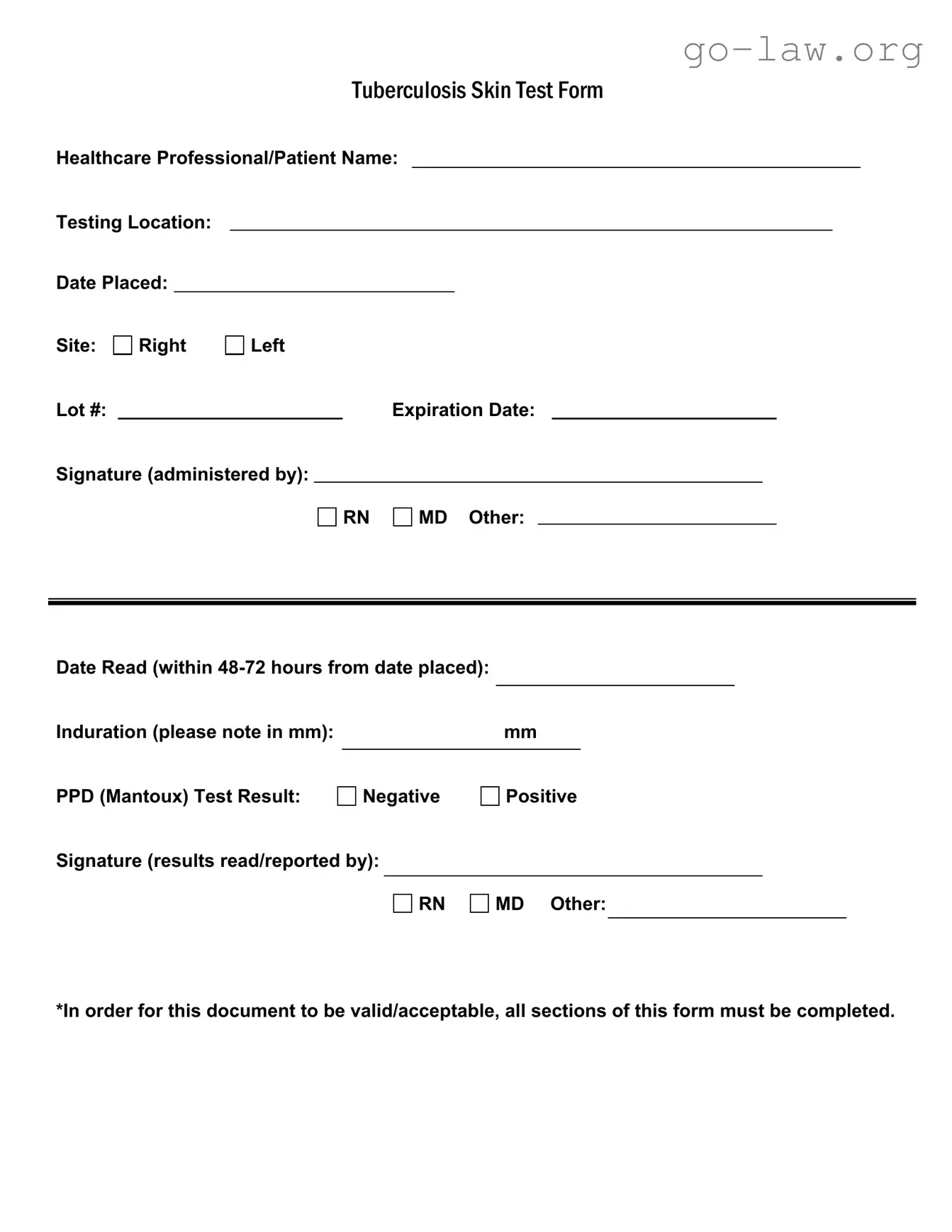 Tb Test Template ⋆ Printable PDF Form